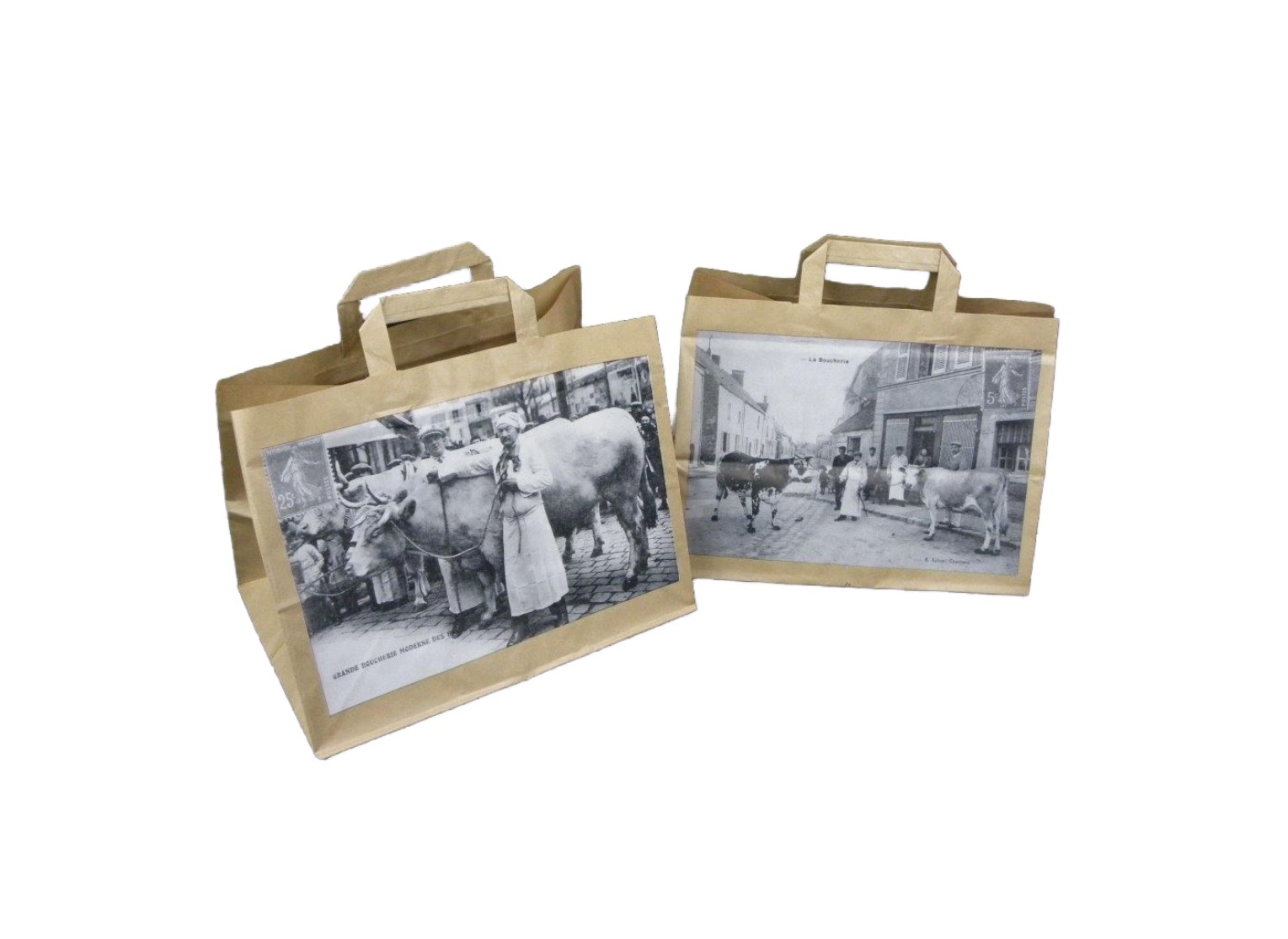 SAC PAPIER BRUN 32+22X25 CM IMPR. CARTE POSTALE BOUCHER POIGNEES PLATES ...